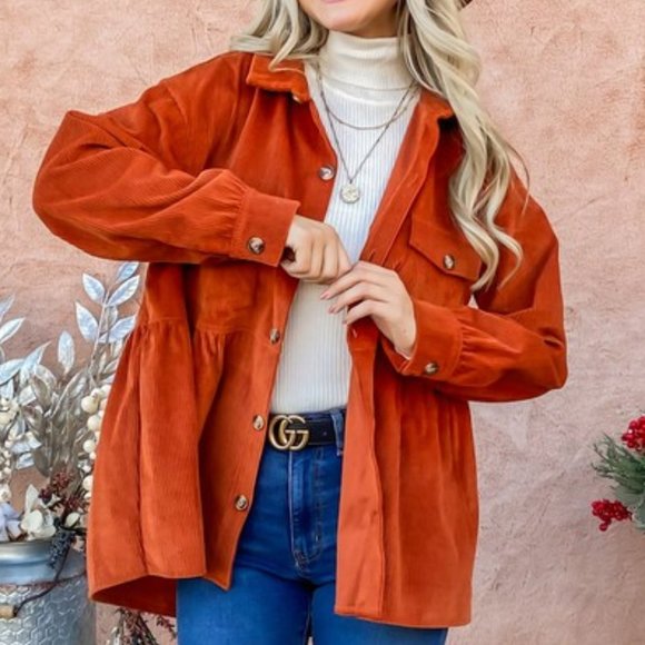 Tops | The Tammany Ladies Corduroy Rust Colored Baby Doll Shirt Jacket ...